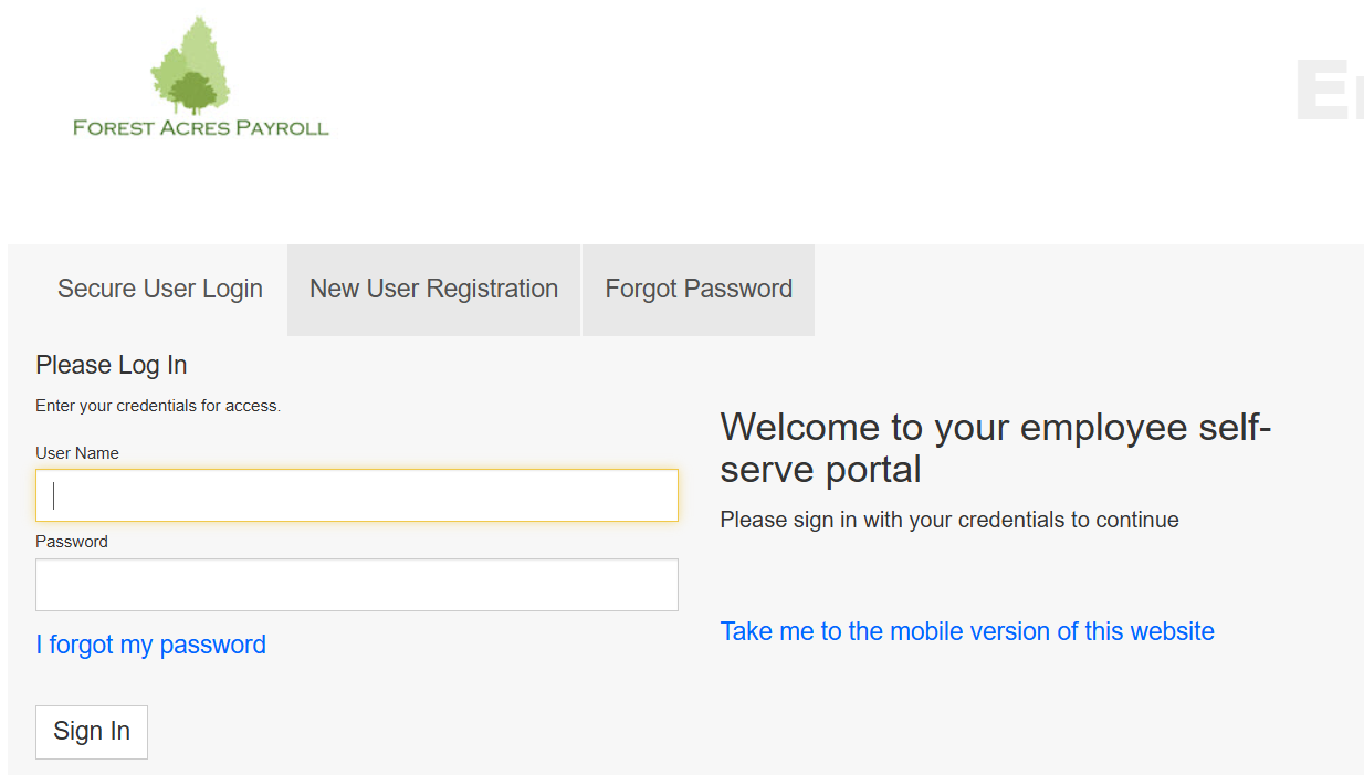 Employee Login - Forest Acres Payroll